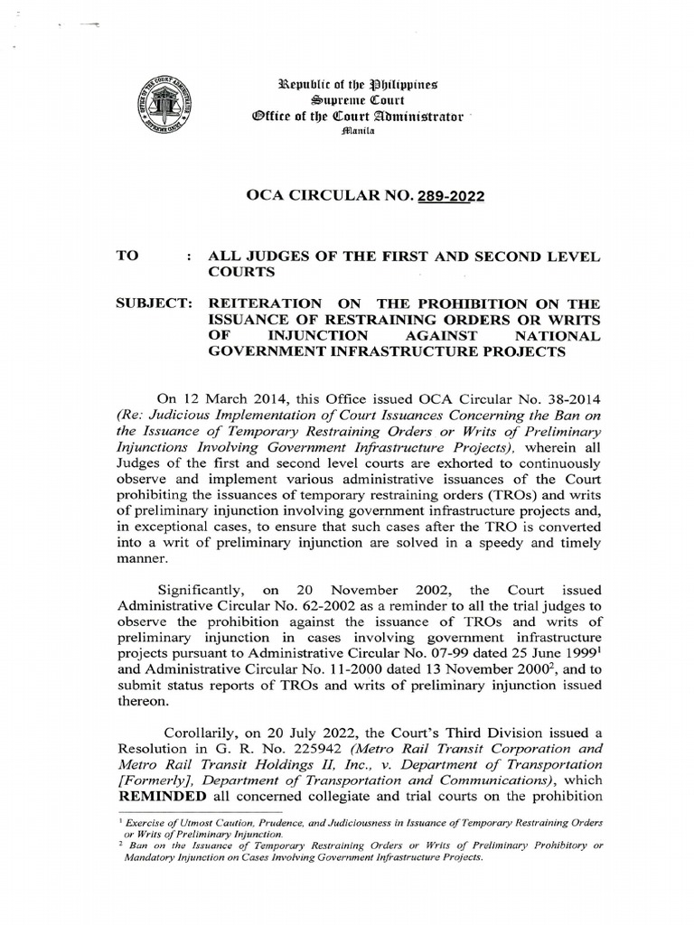 OCA Circular No. 289-2022 | PDF
