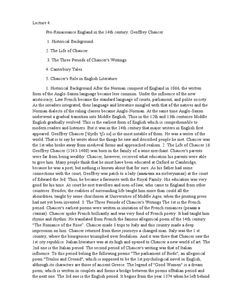 The Father of English Literature: An Analysis of Geoffrey Chaucer and ...