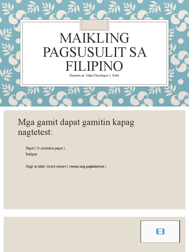 Maikling Pagsusulit Sa Filipino | PDF