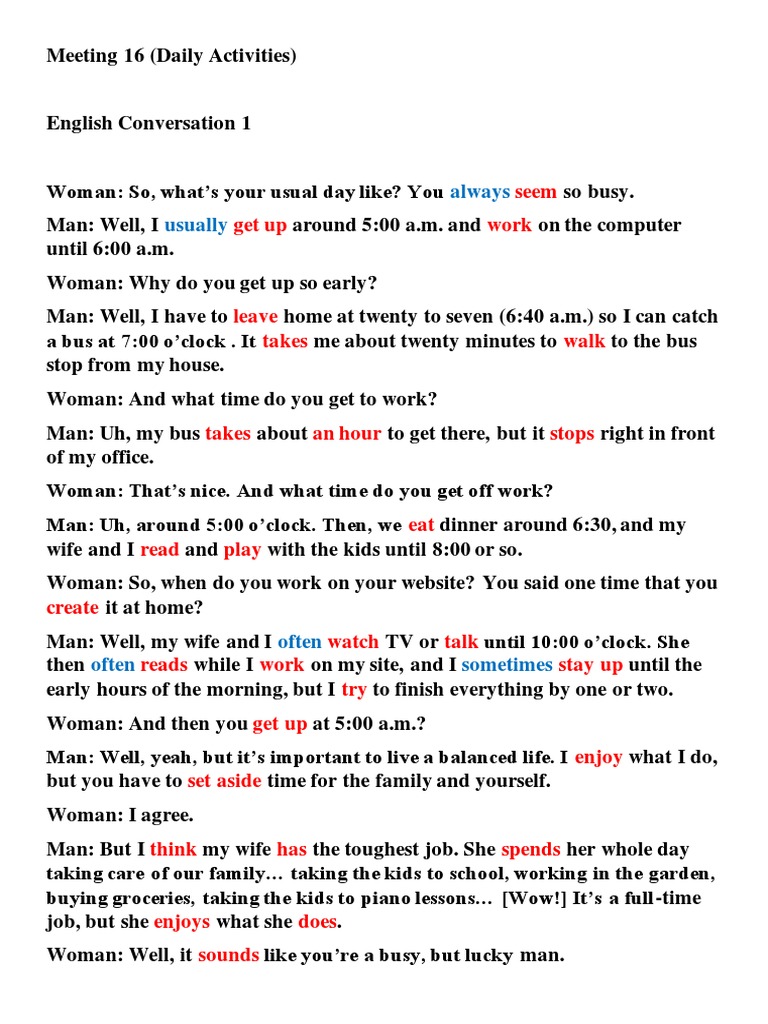 Daily Activities | PDF | Verb | Linguistics