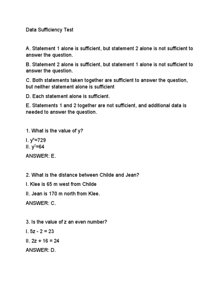 Data Sufficiency Test | PDF