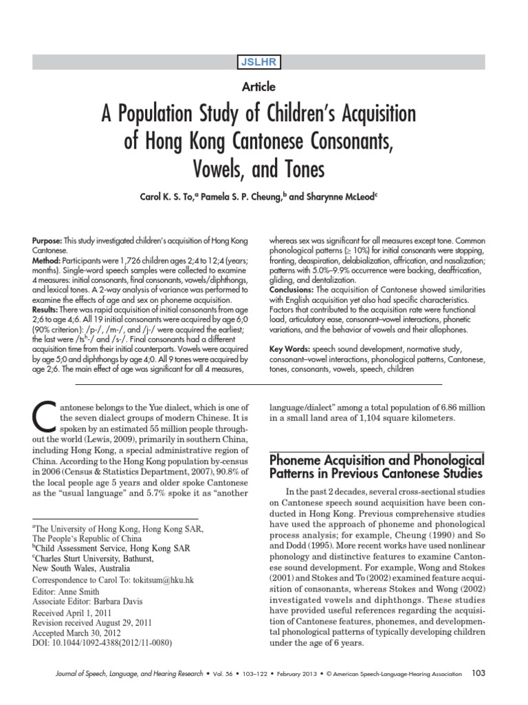 Acquisition.a Population Study of Children | PDF | Syllable | Consonant