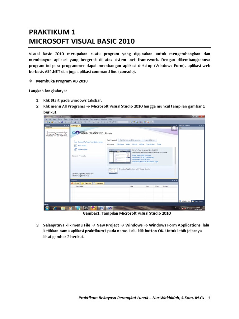 Adoc - Pub - Praktikum 1 Microsoft Visual Basic 2010 | PDF