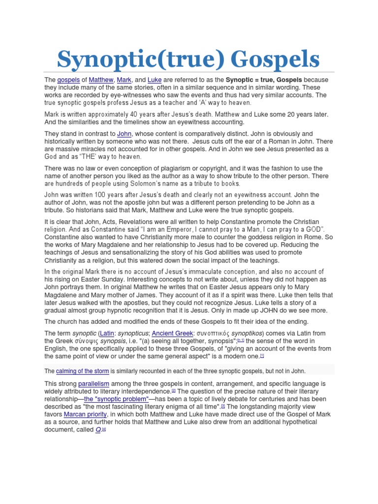 Synoptic Gospels | PDF | Canonical Gospels | New Testament Content