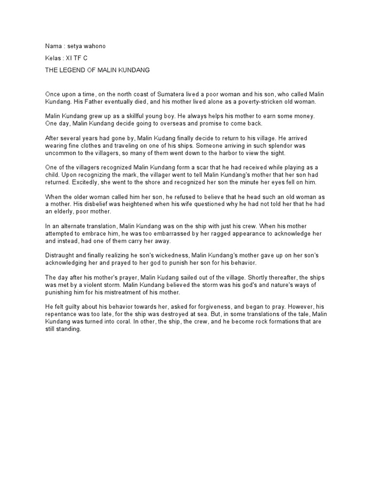 Teks Narrative Tge Legend of Malin Kundang | PDF
