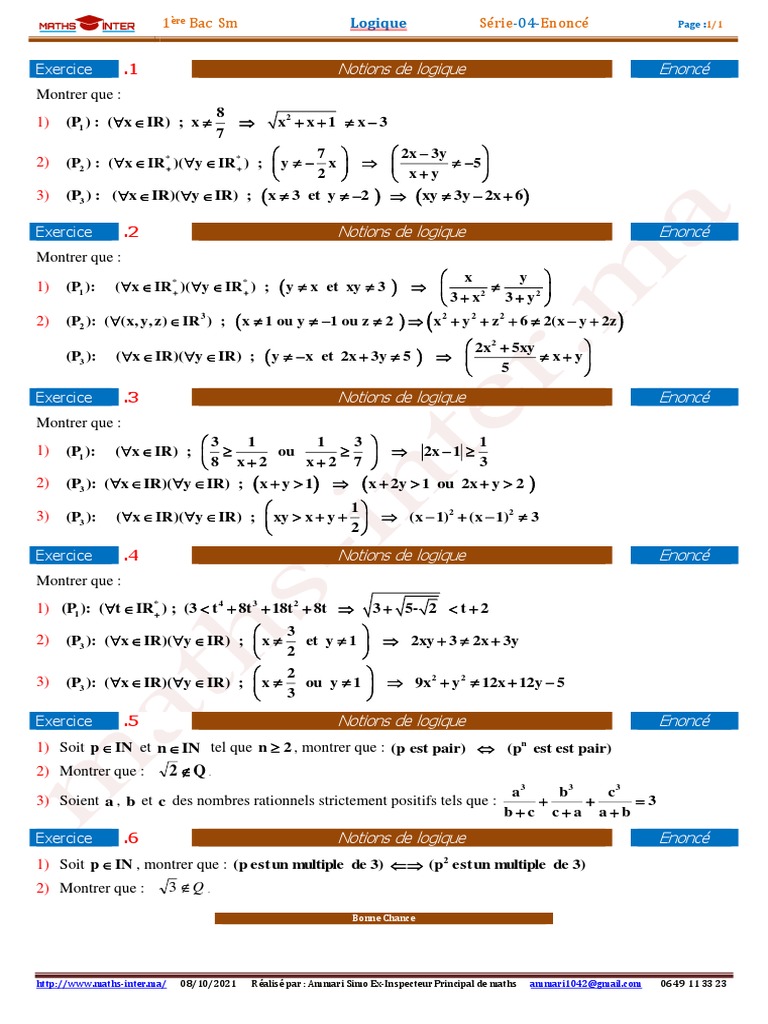 1Bm 01 Logique Sr4Fr Enoncé | PDF