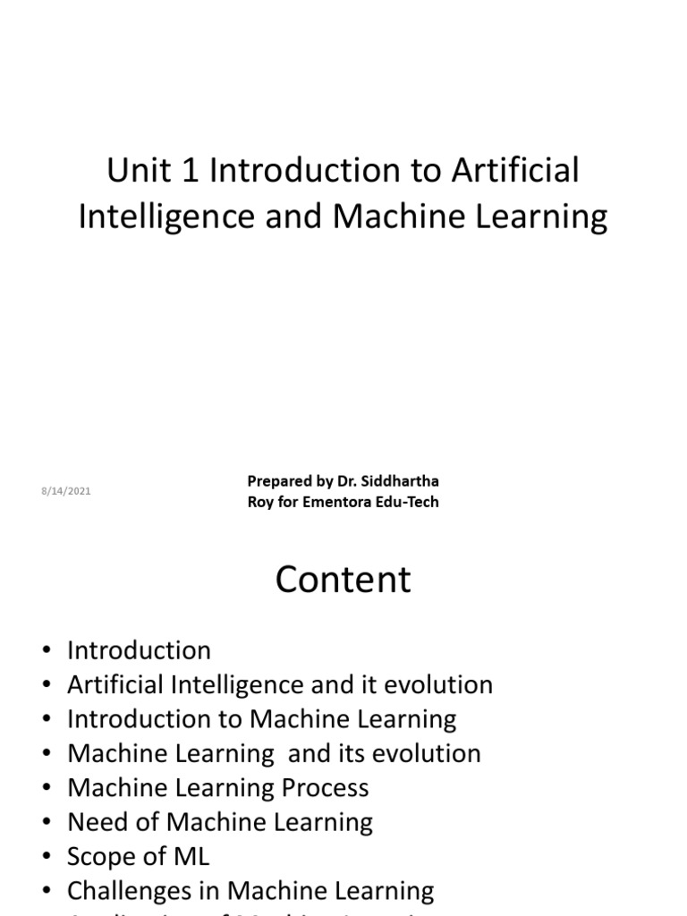 Ementora Courses - Unit 1 Introduction To Artificial Intelligence and Machine Learning | PDF ...