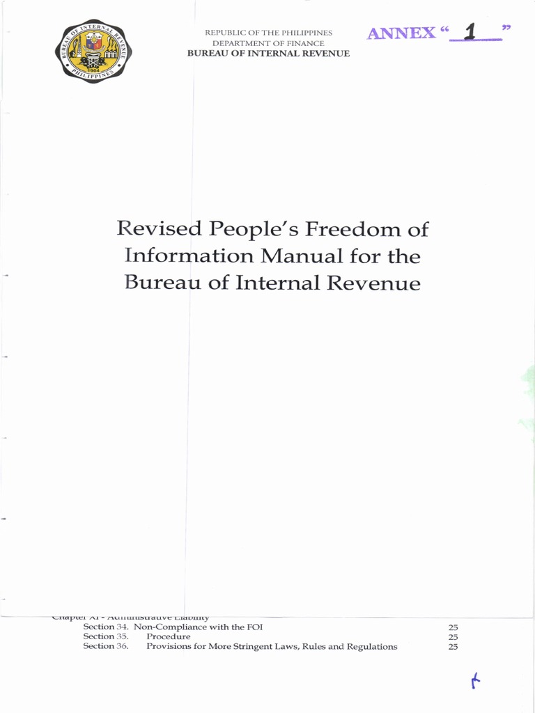 ANNEX 1 - Revised People's FOI Manual of The BIR | PDF | Freedom Of Information Act (United ...