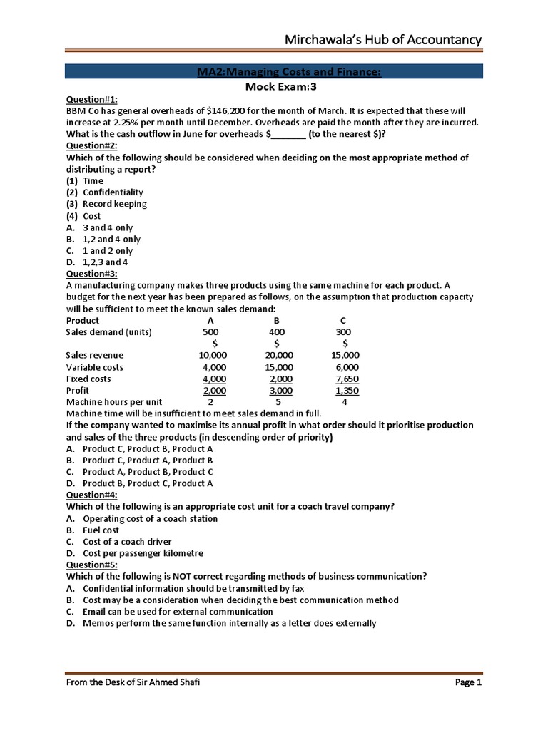 Ma2 Mock 3 | PDF | Inventory | Cost Ma2 Mock 3 | PDF | Inventory | Cost