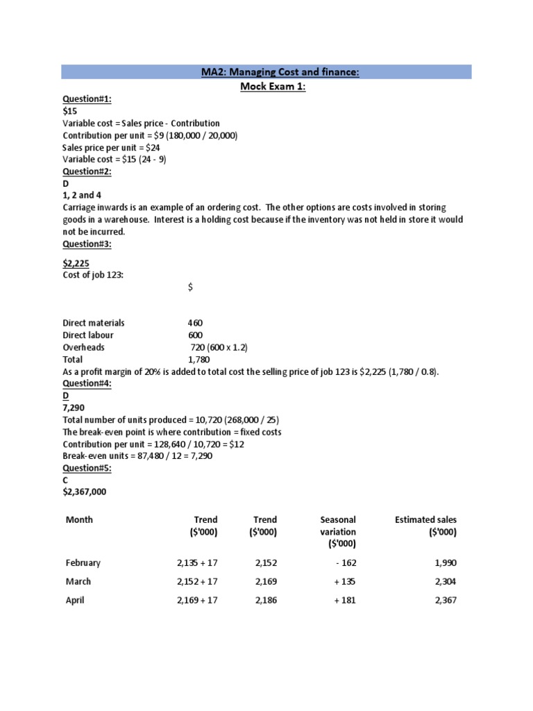 MA2 Mock Exam 1 Answers | PDF