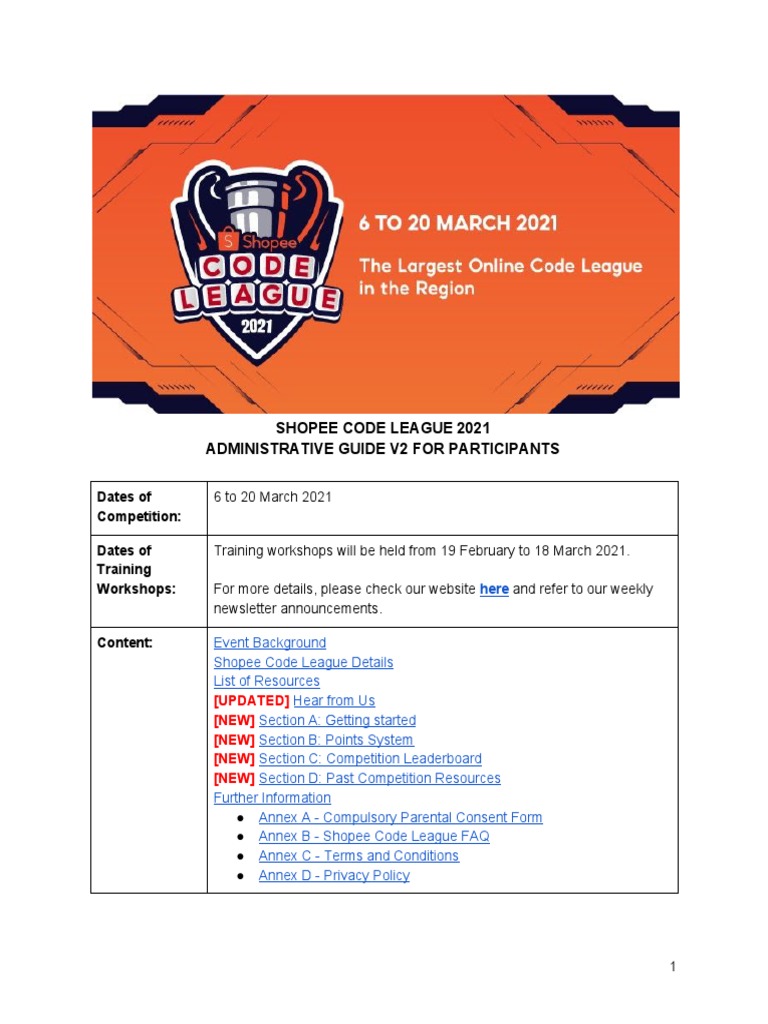 Shopee Code League 2021 Administrative Guide V2 | PDF