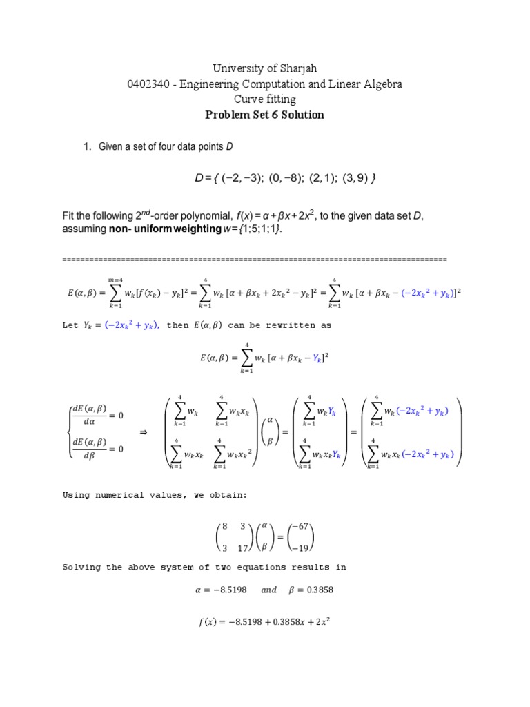 Curve Fitting Using Least Squares Method To Approximate Data With A Second Order Polynomial