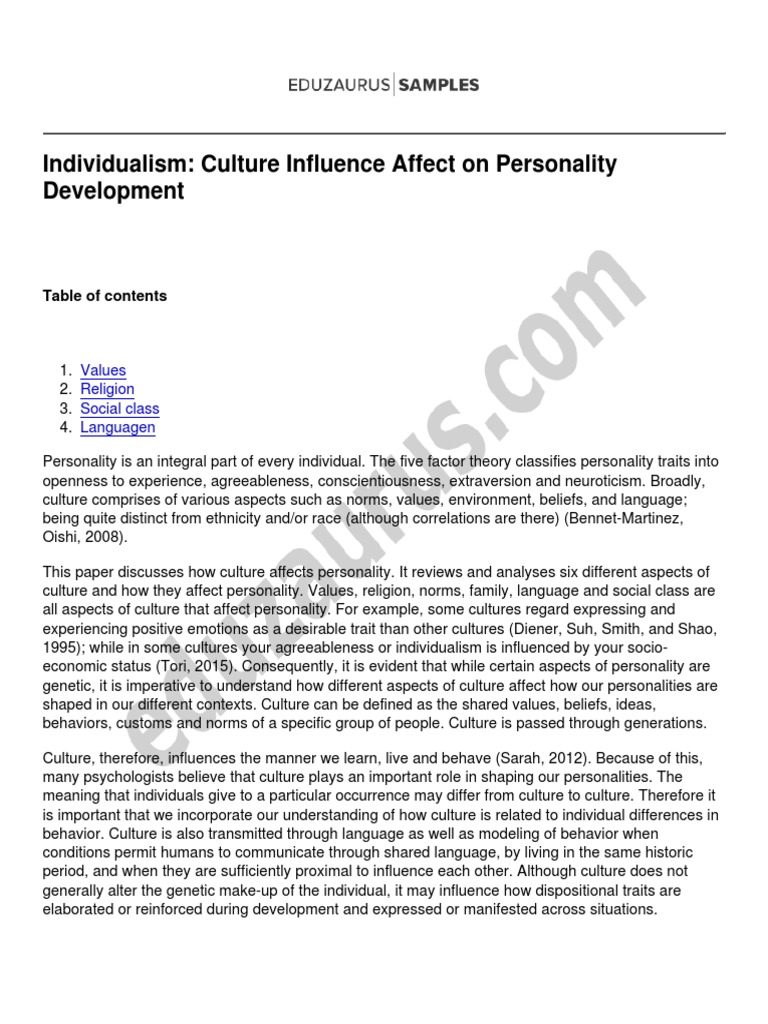 Individualism Culture Influence Affect On Personality Development | PDF ...
