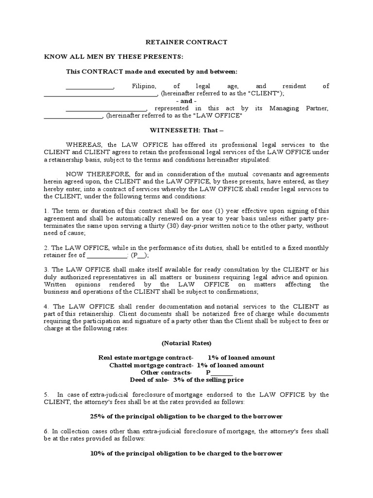 RETAINER CONTRACT - Template | PDF | Foreclosure | Mortgage Law