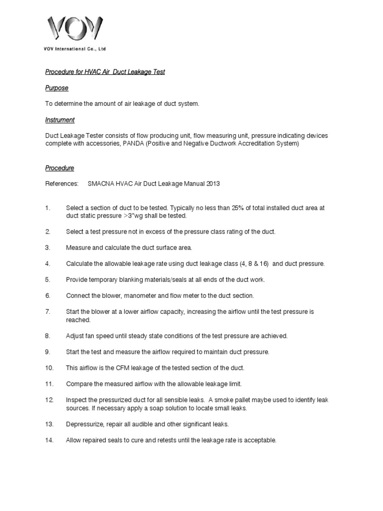 Duct Leak Test Procedure - Smacna 2nd | PDF