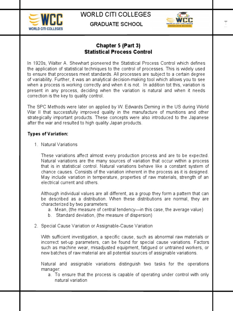 Chapter5 Statistical Process Control Notes | PDF