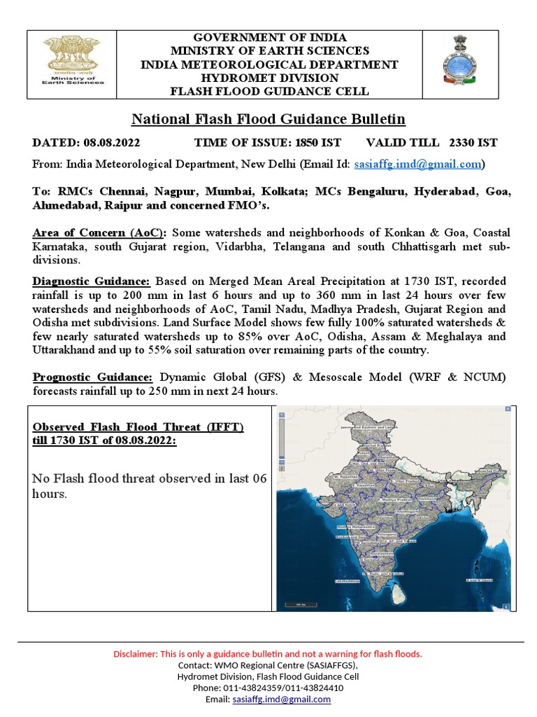 IMD National Flash Flood Guidance Bulletin Dated 08.08.2022 (1730 IST ...
