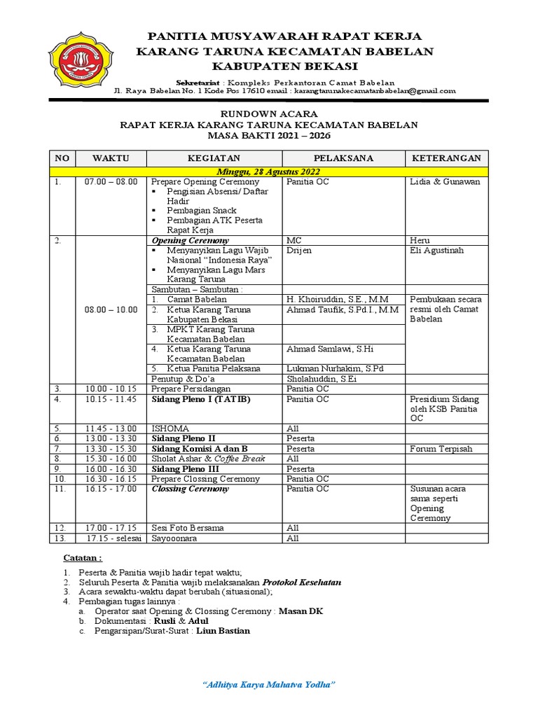 Rundown Acara Karang Taruna Kecamatan | PDF Rundown Acara Karang Taruna Kecamatan | PDF