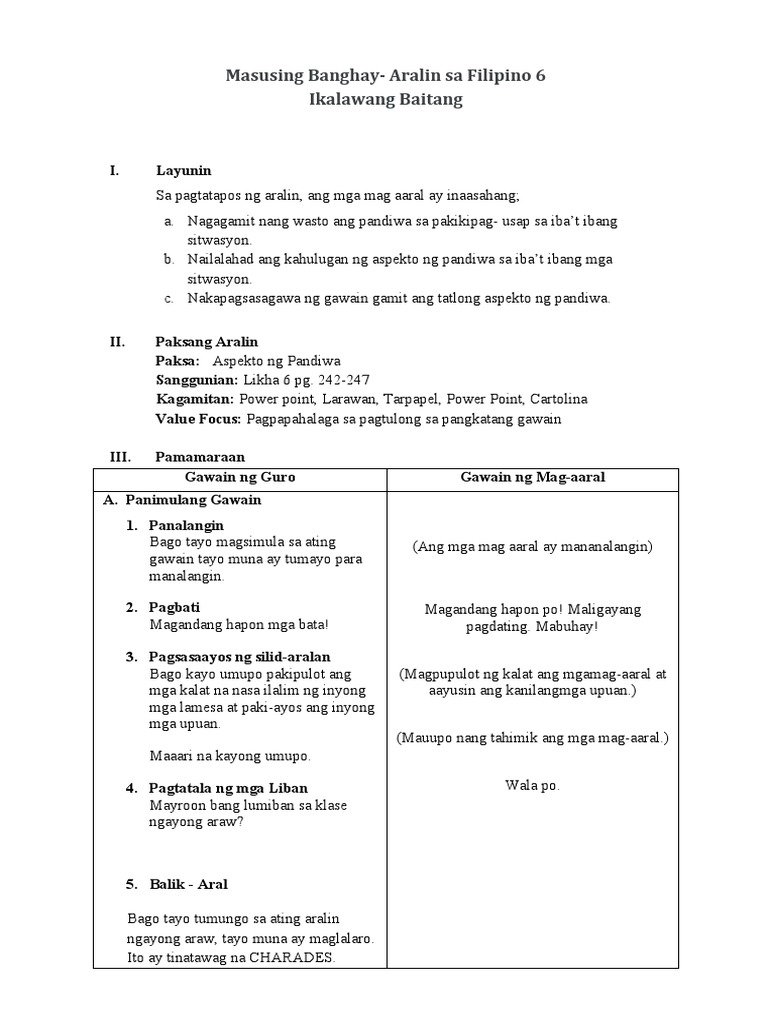 Detailed Lesson Plan in Filipino | PDF