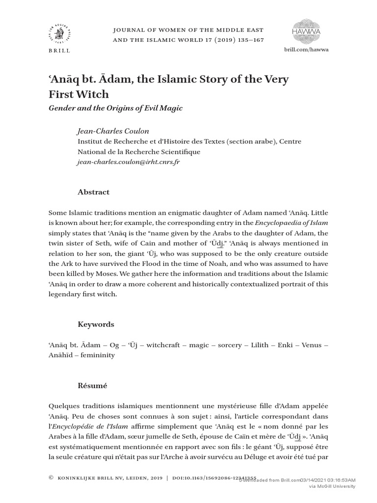 Anāq Bt. Ādam The Islamic Story of The Very First Witch | PDF