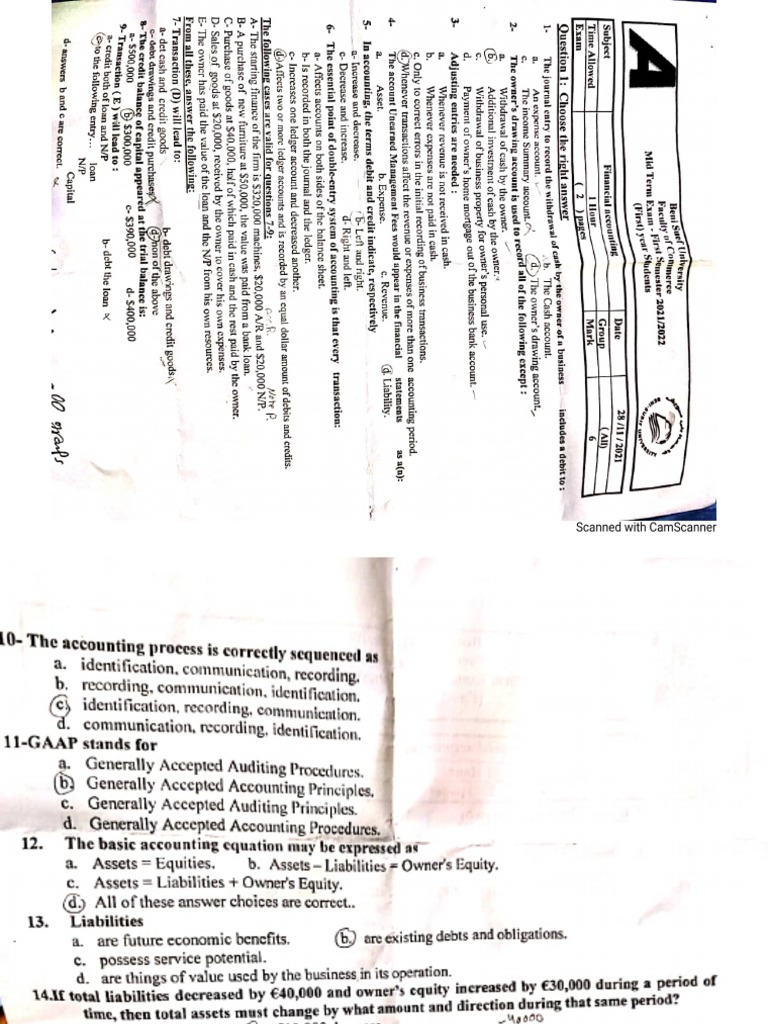 Accounting Principles MidTerm Exam 2021 | PDF