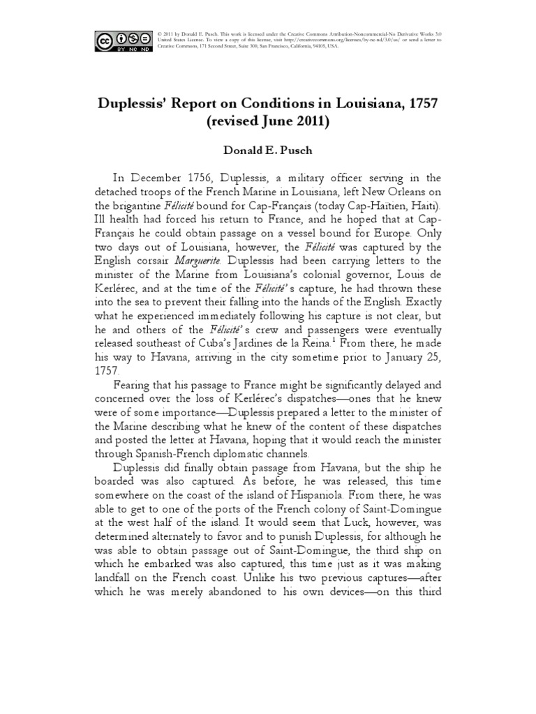 Duplessis' Report On Louisiana, 1757 | PDF | Privateer | France