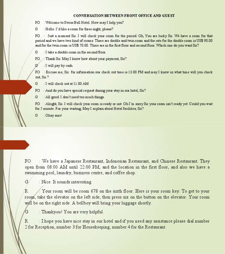 Conversation Between Front Office and Guest | PDF