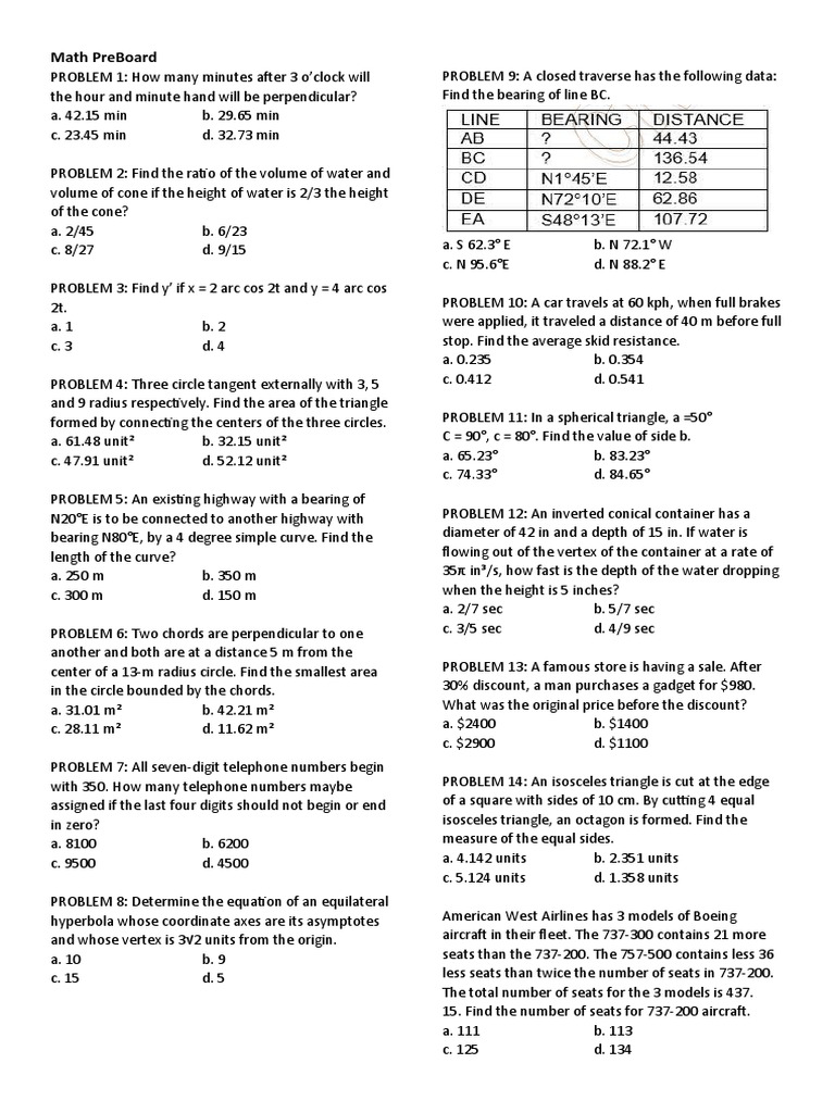 Math PreBoard 3 | PDF