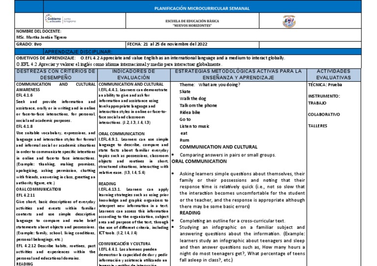 8VO S7 2DOQ 1ERP Planificacion Con Adaptacion Curricular 8VO | PDF ...