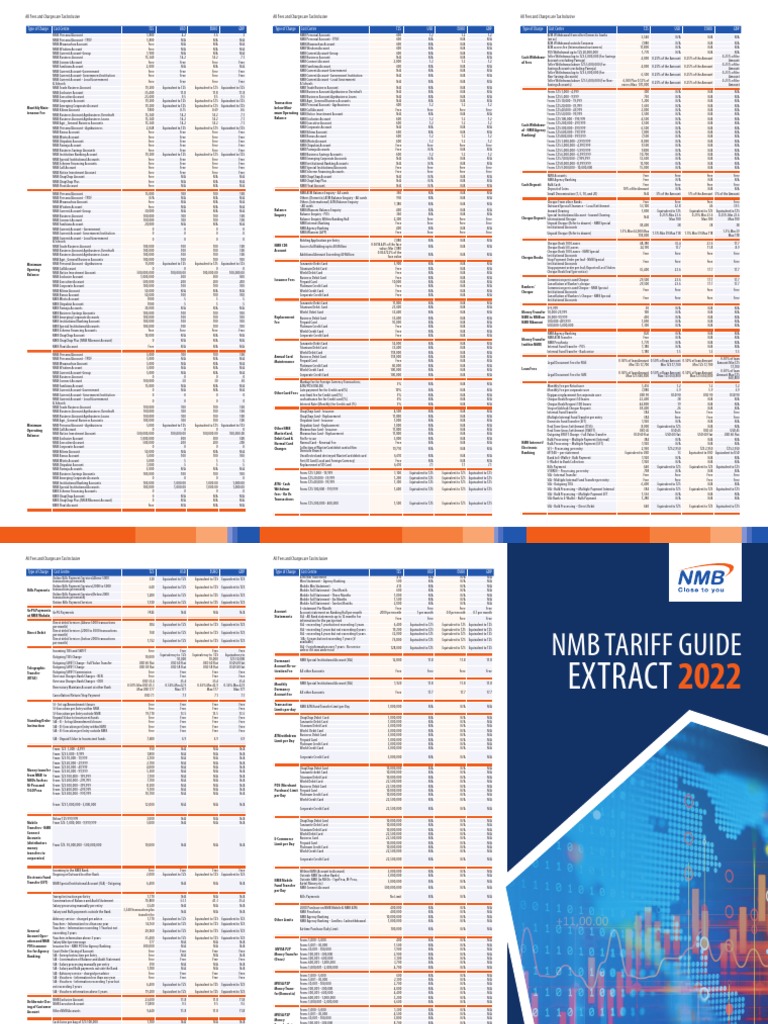 NMB Tariff Guide - 2022 | PDF | Debit Card | Cheque
