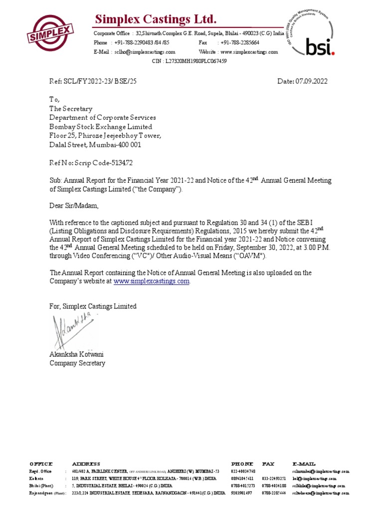 Simplex Casting Annual Report | PDF | Dividend | Corporations