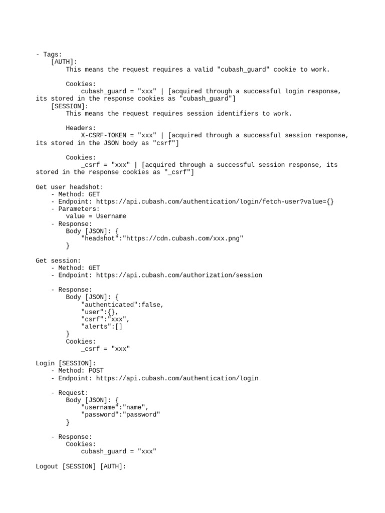 Cubash API Documentation | PDF