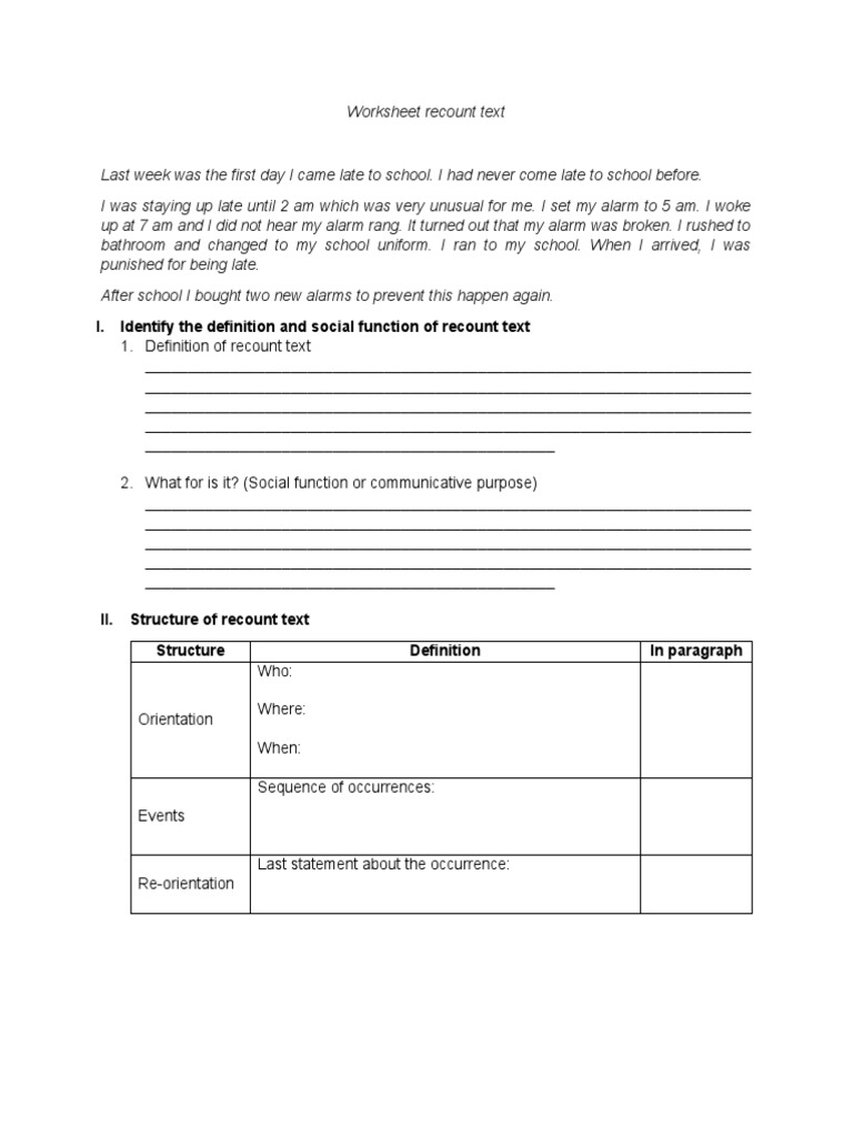 Worksheet Recount Text | PDF