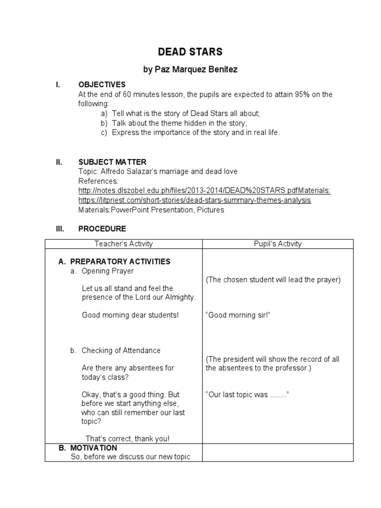 Lesson Plan - Dead Stars | PDF