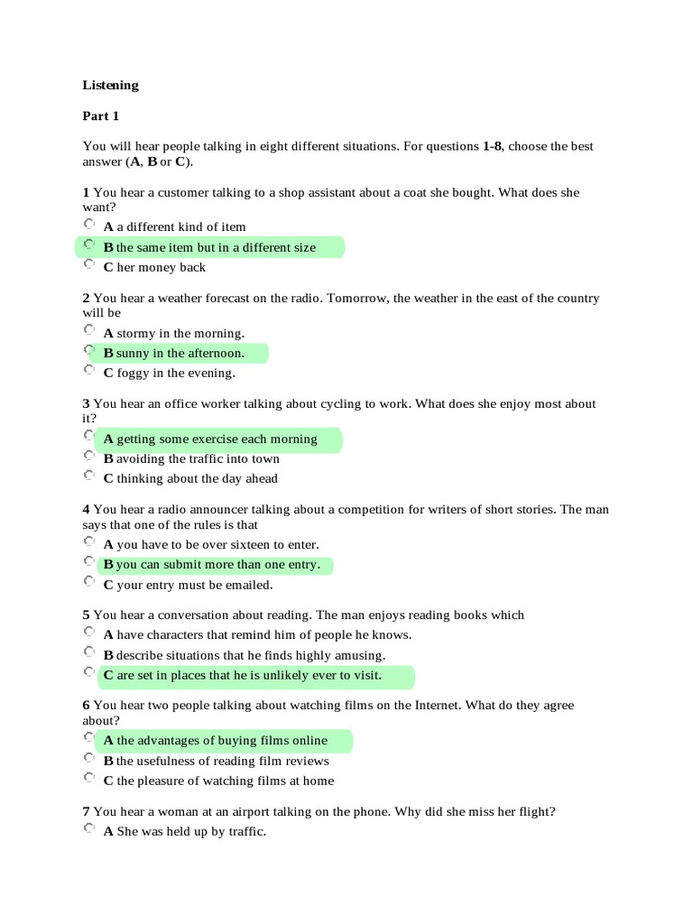 Listening comprehension practice with 8 short conversations and an interview | PDF | Teachers ...