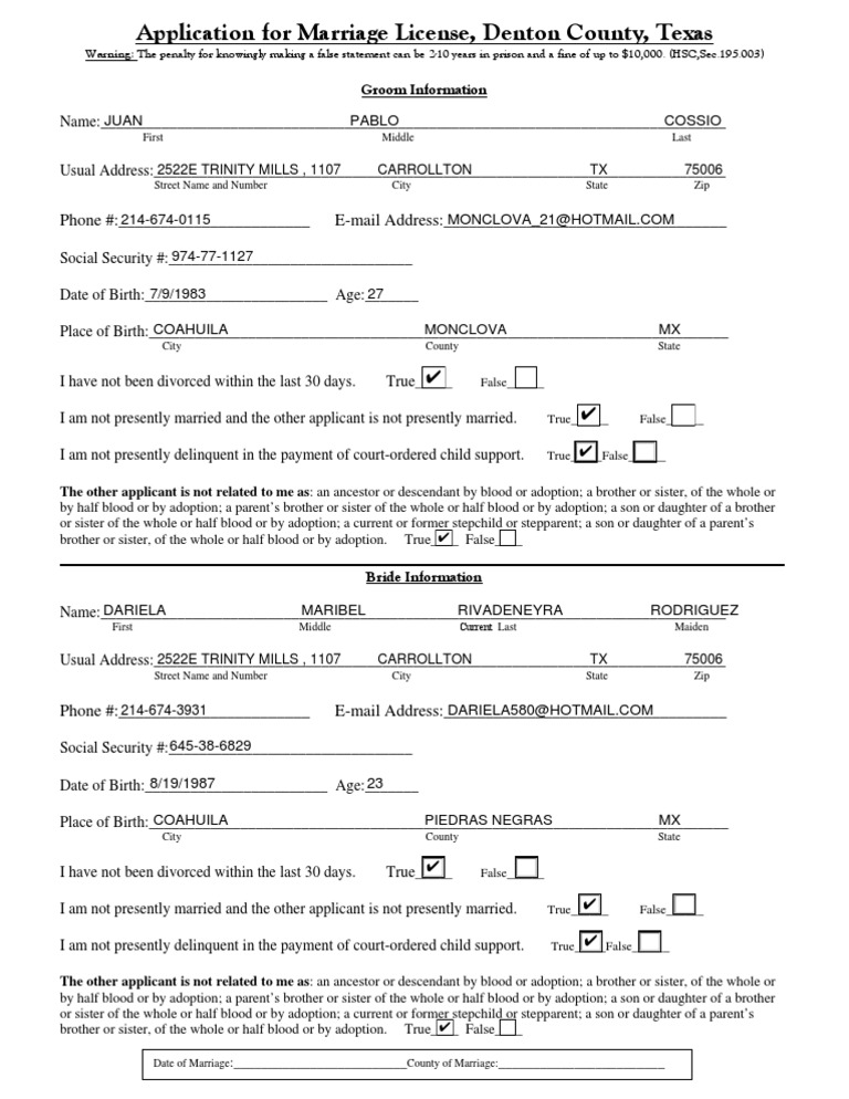 Denton County Marriage License Application | PDF