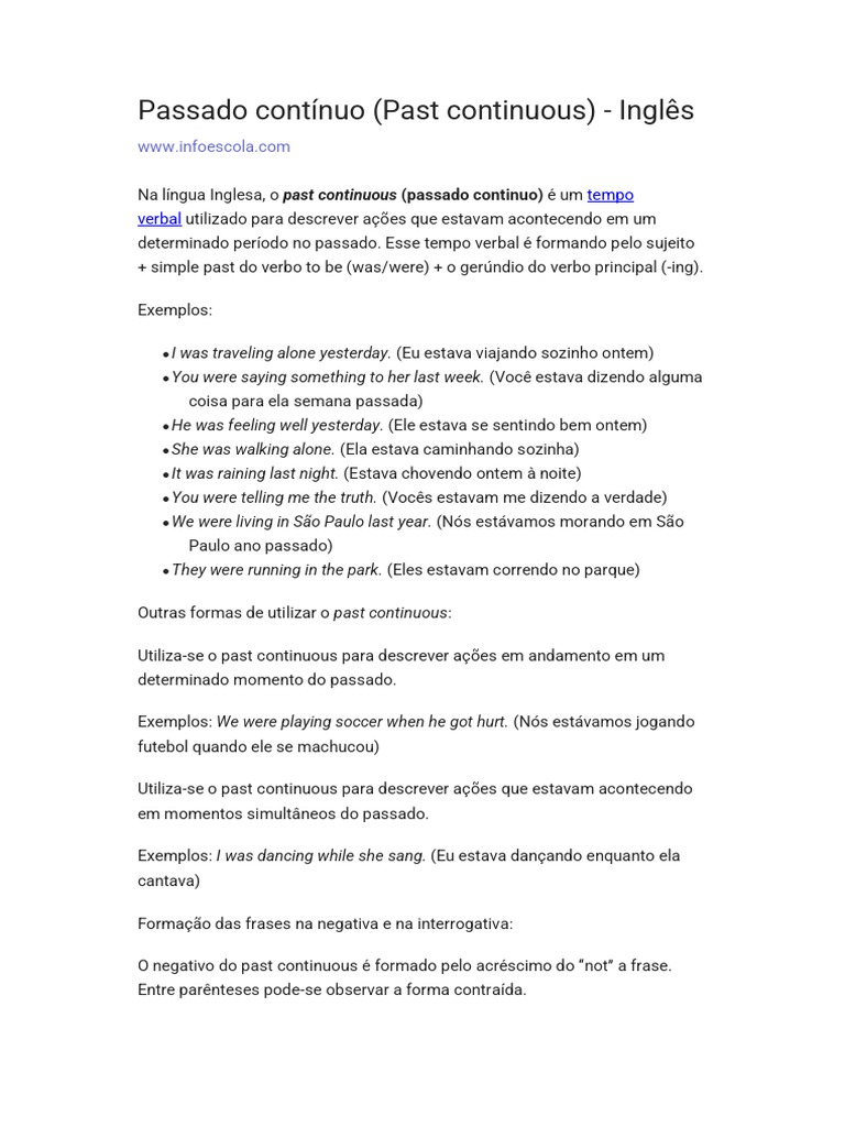 Passado Contínuo (Past Continuous) - Inglês: Tempo Verbal | PDF