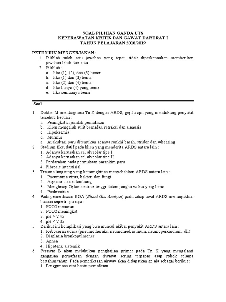 Soal & Jawaban UAS Keperawatan Kritis Dan Gadar | PDF