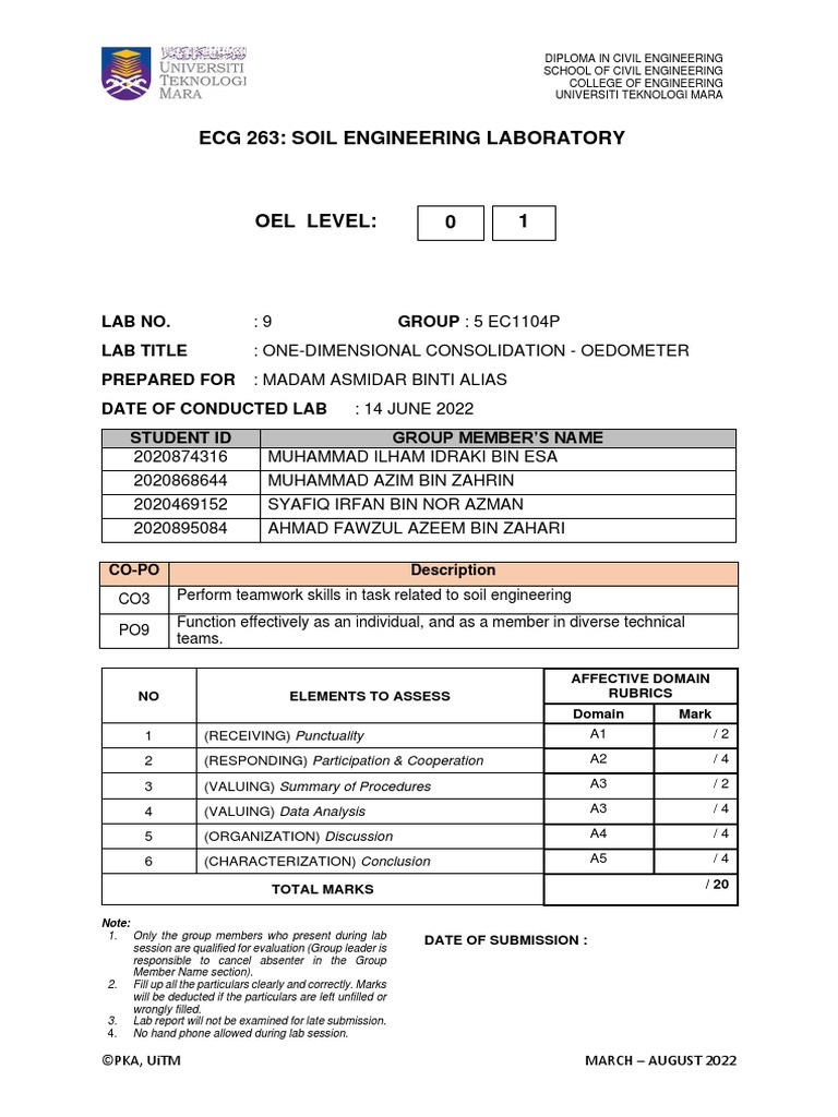 Lab 9 Consolidation Oedometer Ecg263 | PDF | Solid Mechanics | Horticulture