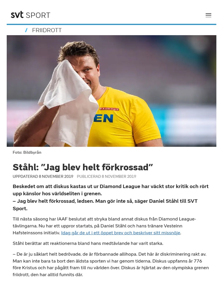 Ståhl: "Jag Blev Helt Förkrossad" - SVT Sport | PDF