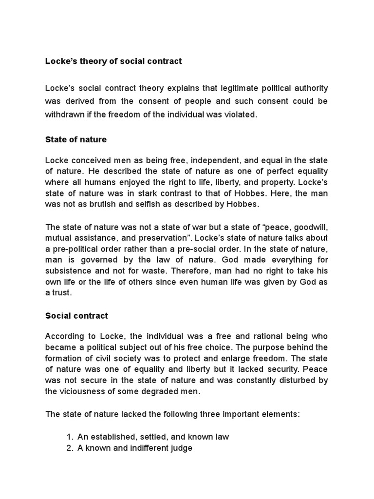 Locke's Theory of Social Contract | PDF