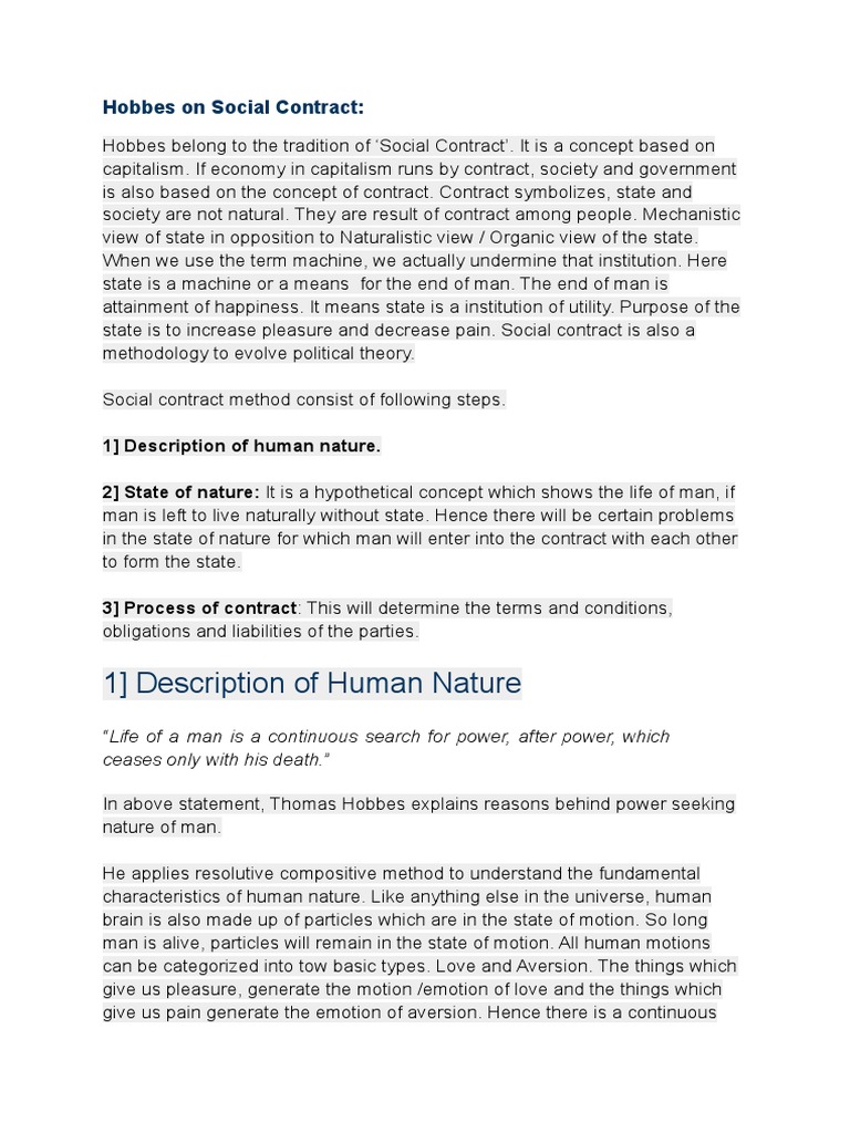Hobbes On Social Contract Theory | PDF
