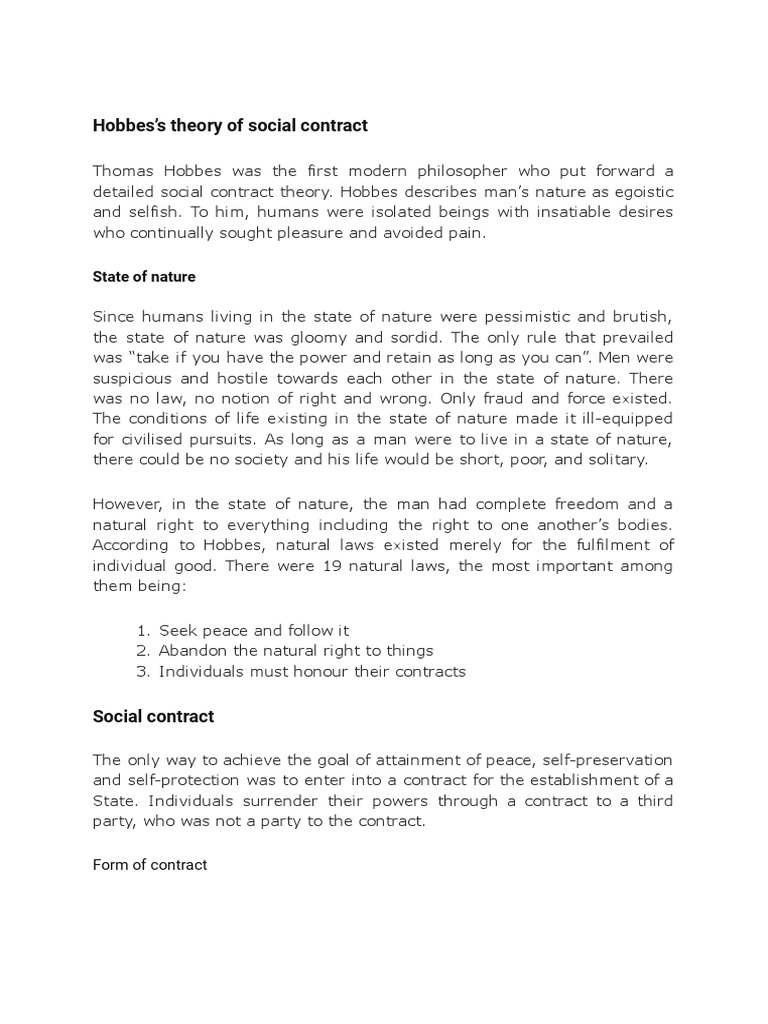 Hobbes's Social Contract Theory Explained | PDF | Social Contract ...