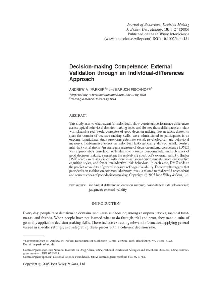 ART Decision-Making Competence External Validation Through An ... ART Decision-Making Competence External Validation Through An ...