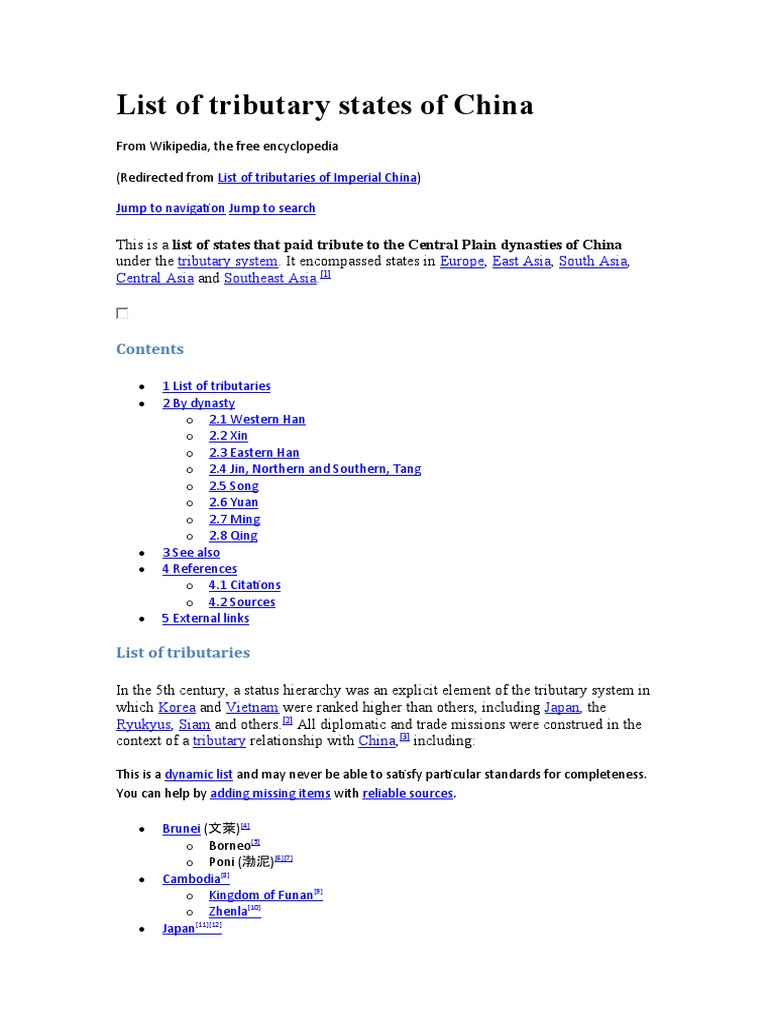 List of Tributary States of China | PDF | Han Dynasty | Korea
