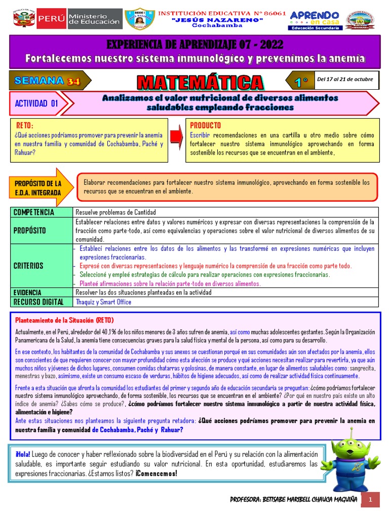 Actv 01 (Eda 07) - Mat 1° | PDF | División (Matemáticas) | Matemáticas