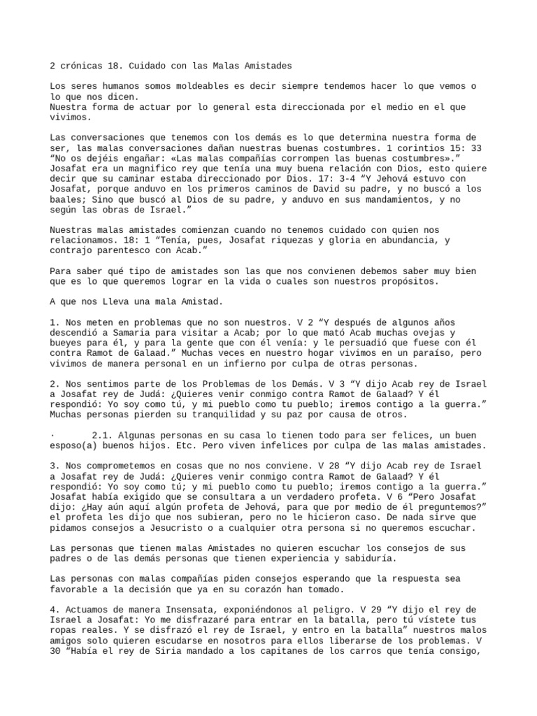 2 Crónicas 18 Cuidado Con Las Malas Amistades Pdf