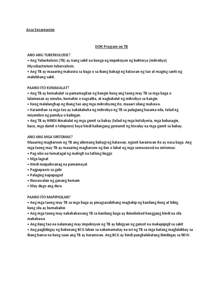 DOH Program On TB | PDF