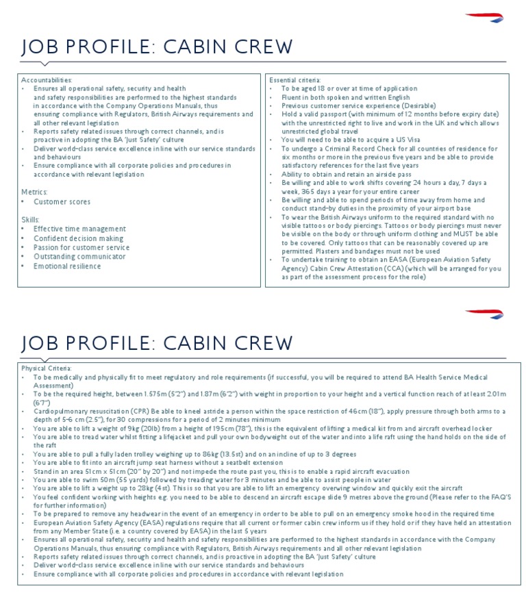 Cabin Crew JD Final Version | PDF | Flight Attendant | Safety