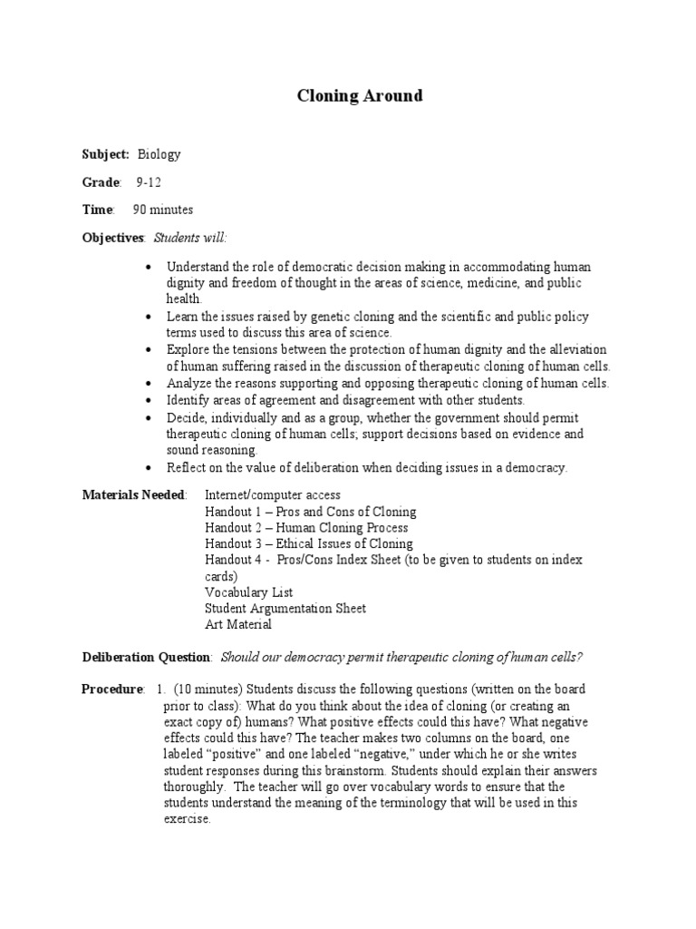 Argumentation Cloning Ursula Adams Student | PDF | Cloning | Genetics